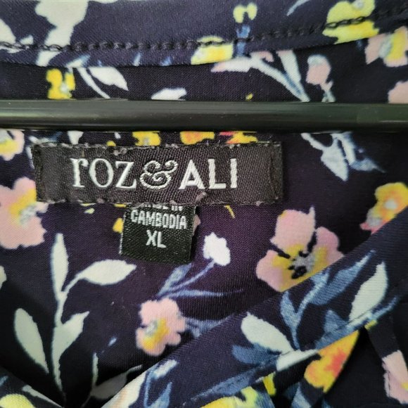 Roz & Ali | Tops | Roz Ali Womens Navy Blue Floral 34 Sleeves Smocked ...
